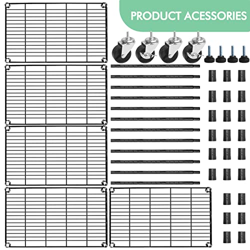 Pusalxl NSF Certified Storage Shelves Heavy Duty Steel Wire Shelving Unit with Wheels and Adjustable Feet Used as Pantry Shelf Garage or Kitchen Shelving - (13.8"x23.6"x59" 5-Tier)