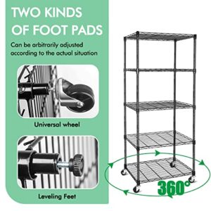 Pusalxl NSF Certified Storage Shelves Heavy Duty Steel Wire Shelving Unit with Wheels and Adjustable Feet Used as Pantry Shelf Garage or Kitchen Shelving - (13.8"x23.6"x59" 5-Tier)