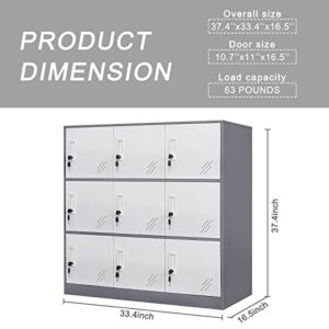 paixisi 9 Doors Locker Storage， Metal Locker Cabinet, Locker Metal Organizer with Lock and lockers for Employees, Kids, Home, Office Storage lockers, Gym Storage for lockers, School…