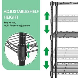 Hlyluoyi 5-Shelf Adjustable, Heavy Duty Wire Shelving Unit on Wheel Casters, Metal Garage Storage Shelves, NSF Kitchen Shelf Organizer Rack, Free Standing Utility Shelf, Black (13.8L x 23.6W x 61.6H)