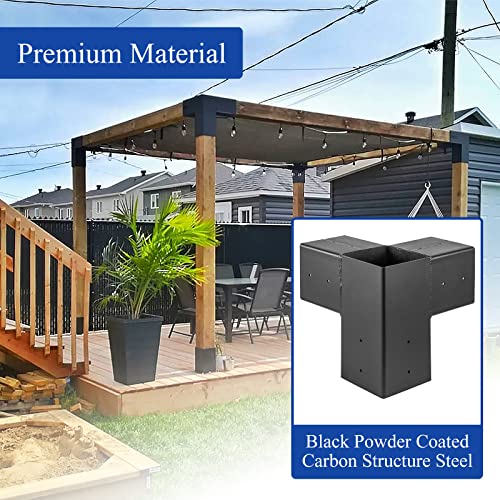 Flieeya Pergola Kit Black Elevated Wood Stand Kit with Steel Brackets, 8PCS Woodwork Pergola Hardware Kit with Powder Coated Steel Brackets for 6X6 Lumber, 3-Way 90 Degree Corner