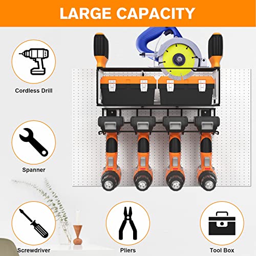 VZINO 2 Sets Power Tool Organizer for Tool Storage, Drill Holder Wall Mount with Screwdriver Holder, Heavy Duty Garage Tool Organizers and Storage, Utility Tool Shelf Rack for Grinder, Tool Box