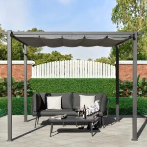 EROMMY 10' x 10' Outdoor Pergola with Retractable Canopy, Aluminum Frame, Patio Metal Shelter with Sun and Rain-Proof Canopy for Patio, Garden, Deck