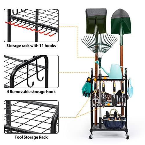 Uboway Garden Tool Organizer for Garage: Yard Tool Racks with Wheels, Corner Tool Rack for Shed/Lawn to Hold Garden Tools, Easy to Assemble, Black