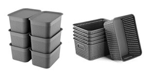 areyzin sef of 12 plastic baskets- lidded storage baskets plastic bins organizer containers 6 pack + plastic strage baskets for organizing 6 pack