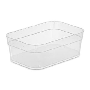 sterilite medium storage tray containers with sturdy banded rim and textured bottom for desktop and drawer household organization, clear, 24 pack