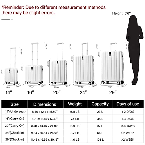 Hanke 20 Inch Carry On Luggage Airline Approved, Lightweight PC Hardside Suitcase with Spinner Wheels & TSA Lock,Rolling luggage bags for Weekender,Carry-On 20-Inch(Ivory White)