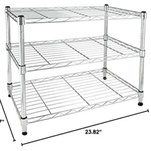 YSSOA 3-Tier Heavy Duty Storage Shelving Unit,Chrome,24.02" D x 13.78" W x 21.97" H inch, 1 Pack