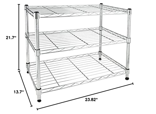 YSSOA 3-Tier Heavy Duty Storage Shelving Unit,Chrome,24.02" D x 13.78" W x 21.97" H inch, 1 Pack