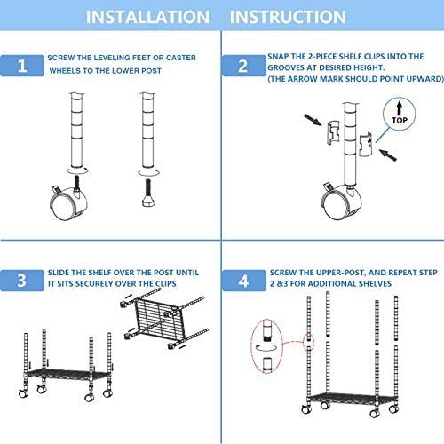 YSSOA 3-Tier Heavy Duty Storage Shelving Unit,Chrome,24.02" D x 13.78" W x 21.97" H inch, 1 Pack