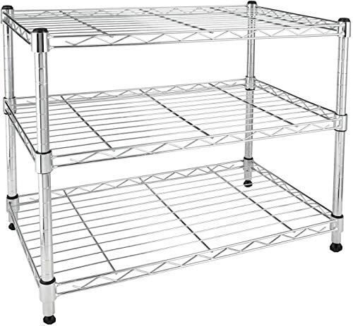 YSSOA 3-Tier Heavy Duty Storage Shelving Unit,Chrome,24.02" D x 13.78" W x 21.97" H inch, 1 Pack