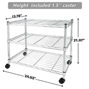 YSSOA 3-Tier Heavy Duty Storage Shelving Unit,Chrome,24.02" D x 13.78" W x 21.97" H inch, 1 Pack