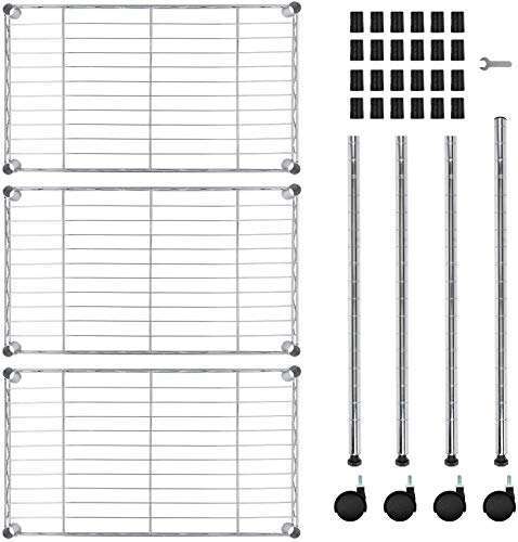 YSSOA 3-Tier Heavy Duty Storage Shelving Unit,Chrome,24.02" D x 13.78" W x 21.97" H inch, 1 Pack