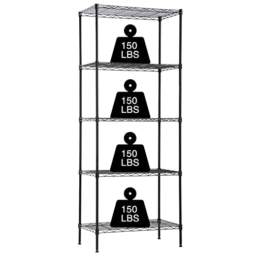 NChanmar 5-Tier Wire Shelving Unit Storage Shelves Metal Shelves 61"x24"x14" Metal Shelving Unit Heavy Duty Wire Rack Shelving NSF for Home Kitchen Bathroom Garage(Black)