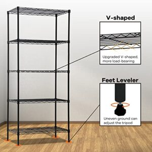 NChanmar 5-Tier Wire Shelving Unit Storage Shelves Metal Shelves 61"x24"x14" Metal Shelving Unit Heavy Duty Wire Rack Shelving NSF for Home Kitchen Bathroom Garage(Black)