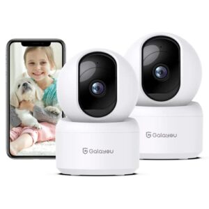 galayou 2k home security cameras, 2.4ghz wifi cameras for home security, baby camera monitor for nursery/elder/nanny with smart motion tracking and phone app, works with alexa/google assistant 2pack