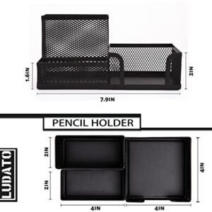 Ludato Desk Organizers Mesh Pencil Holder，3 Compartments Black Mesh Pen Holder Storage for Office Desk Accessories