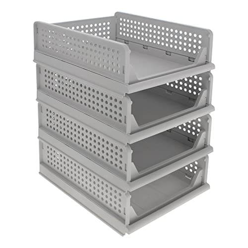 Creekview Home Emporium Stacking Drawer Organizer - 4pc Gray Plastic Stackable Drawers - Front Opening Storage Bins