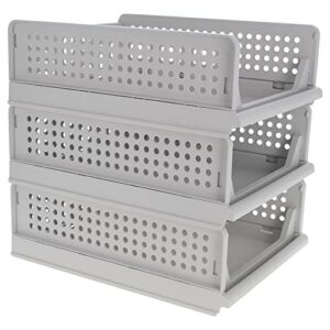 Creekview Home Emporium Stacking Drawer Organizer - 4pc Gray Plastic Stackable Drawers - Front Opening Storage Bins