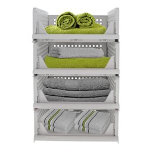 Creekview Home Emporium Stacking Drawer Organizer - 4pc Gray Plastic Stackable Drawers - Front Opening Storage Bins