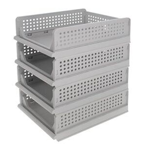 Creekview Home Emporium Stacking Drawer Organizer - 4pc Gray Plastic Stackable Drawers - Front Opening Storage Bins