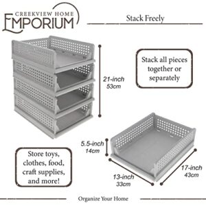 Creekview Home Emporium Stacking Drawer Organizer - 4pc Gray Plastic Stackable Drawers - Front Opening Storage Bins