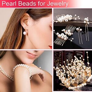 Pearl Beads for Crafts, Cludoo 4mm 6mm 8mm 10mm 12mm Round Pearl Beads Loose Bracelet Pearls White Pearl Beads with Hole for DIY Craft Necklaces Choker Jewelry Repairing Making