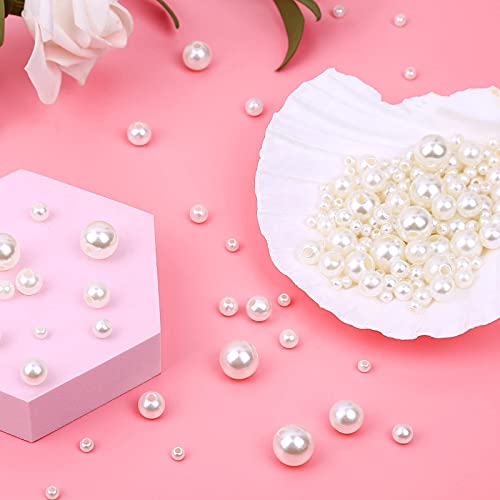 Pearl Beads for Crafts, Cludoo 4mm 6mm 8mm 10mm 12mm Round Pearl Beads Loose Bracelet Pearls White Pearl Beads with Hole for DIY Craft Necklaces Choker Jewelry Repairing Making