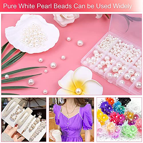 Pearl Beads for Crafts, Cludoo 4mm 6mm 8mm 10mm 12mm Round Pearl Beads Loose Bracelet Pearls White Pearl Beads with Hole for DIY Craft Necklaces Choker Jewelry Repairing Making