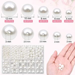 Pearl Beads for Crafts, Cludoo 4mm 6mm 8mm 10mm 12mm Round Pearl Beads Loose Bracelet Pearls White Pearl Beads with Hole for DIY Craft Necklaces Choker Jewelry Repairing Making