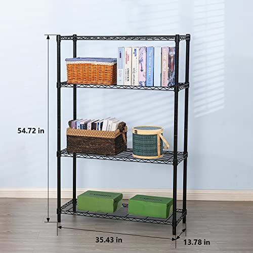 XCVBDE 4-Tier Storage Shelves 36''x14''x54'' Height Adjustable Garage Storage Shelves Heavy Duty Pantry Shelving Metal Utility Shelves Wire Rack for Home Kitchen Laundry Room Organization（Black）