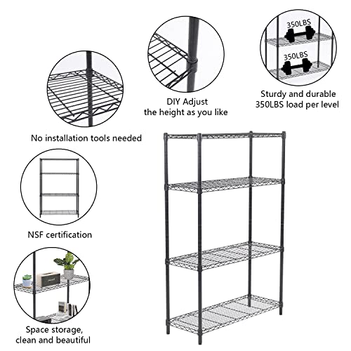 XCVBDE 4-Tier Storage Shelves 36''x14''x54'' Height Adjustable Garage Storage Shelves Heavy Duty Pantry Shelving Metal Utility Shelves Wire Rack for Home Kitchen Laundry Room Organization（Black）