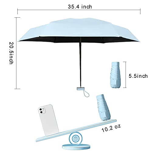 ESUFEIR Mini Travel Sun Umbrella for Purse With Case,Small Compact UV Umbrella for Sun and Rain,Lightweight & Portable,Windproof Parasol Umbrella with 99% UV Protection for Women Men Kids(syblue)