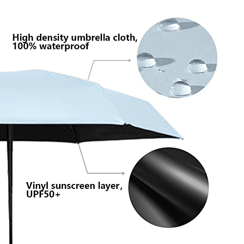 ESUFEIR Mini Travel Sun Umbrella for Purse With Case,Small Compact UV Umbrella for Sun and Rain,Lightweight & Portable,Windproof Parasol Umbrella with 99% UV Protection for Women Men Kids(syblue)