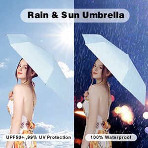 ESUFEIR Mini Travel Sun Umbrella for Purse With Case,Small Compact UV Umbrella for Sun and Rain,Lightweight & Portable,Windproof Parasol Umbrella with 99% UV Protection for Women Men Kids(syblue)