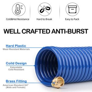 FUNJEE Lightweight EVA Coil 10 FT Garden Hose with GHT Solid Brass Fittings, Water Hose with Brass Connectors (10FT, Blue)