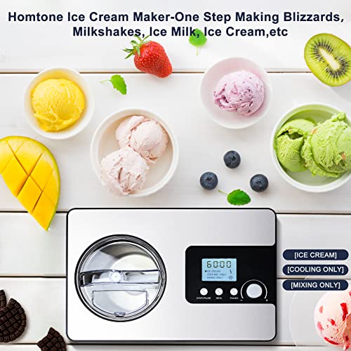 Homtone Ice Cream Maker, No pre-Freezing Automatic Ice Cream Machine 2 Quart with Built-in Compressor and LCD Timer for Making Ice Cream,Gelato in 30-60 min