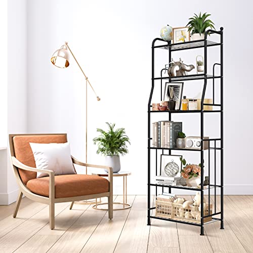 6 Tier Kitchen Shelf Organizer Bakers Rack with Storage, Upgrade Metal Standing Shelf Bookshelf Shelving Unit, Heavy Duty Pantry Shelves for Outdoor Indoor Bathroom Laundry Garage Living Room(Black)…