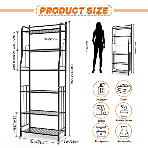 6 Tier Kitchen Shelf Organizer Bakers Rack with Storage, Upgrade Metal Standing Shelf Bookshelf Shelving Unit, Heavy Duty Pantry Shelves for Outdoor Indoor Bathroom Laundry Garage Living Room(Black)…