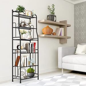 6 Tier Kitchen Shelf Organizer Bakers Rack with Storage, Upgrade Metal Standing Shelf Bookshelf Shelving Unit, Heavy Duty Pantry Shelves for Outdoor Indoor Bathroom Laundry Garage Living Room(Black)…