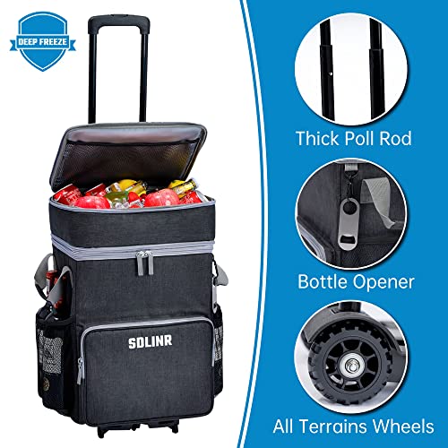 SDLINR 72-Can Large Rolling Cooler, Leakproof Insulated Soft Cooler Bag with Wheels and Handle Collapsible for Beach Camping Patio Travel Outdoor