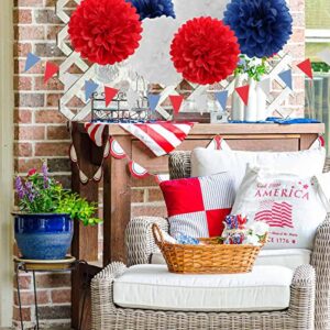 Fourth-4th of July Imemorial-Day Party-Decorations - 23pcs Red White Blue Graduation Banner, USA Patriotic Tassel Garland Streamers, Paper Tissue Pom Poms, America Independence Decor Lasting Surprise