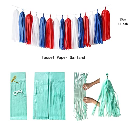 Fourth-4th of July Imemorial-Day Party-Decorations - 23pcs Red White Blue Graduation Banner, USA Patriotic Tassel Garland Streamers, Paper Tissue Pom Poms, America Independence Decor Lasting Surprise