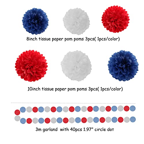 Fourth-4th of July Imemorial-Day Party-Decorations - 23pcs Red White Blue Graduation Banner, USA Patriotic Tassel Garland Streamers, Paper Tissue Pom Poms, America Independence Decor Lasting Surprise