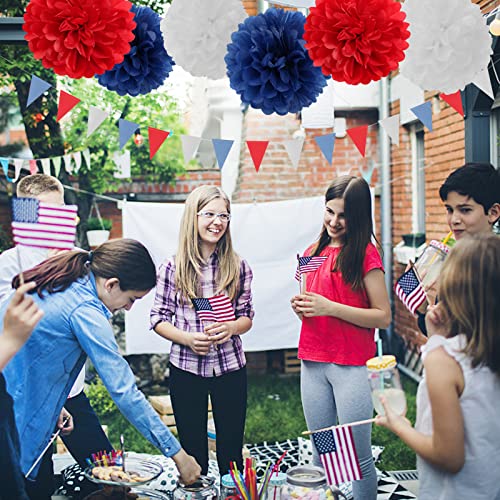 Fourth-4th of July Imemorial-Day Party-Decorations - 23pcs Red White Blue Graduation Banner, USA Patriotic Tassel Garland Streamers, Paper Tissue Pom Poms, America Independence Decor Lasting Surprise