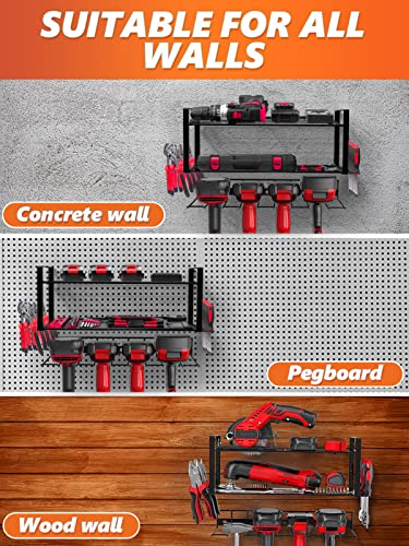 Power Tool Organizer-Drill Holder Wall Mount,3 Layers Power Tool Storage Rack with 22 holes Screwdriver Holder,Heavy Duty Metal Power Tool Holder for Garage Organization