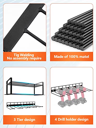 Power Tool Organizer-Drill Holder Wall Mount,3 Layers Power Tool Storage Rack with 22 holes Screwdriver Holder,Heavy Duty Metal Power Tool Holder for Garage Organization