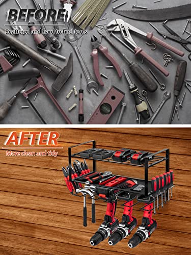 Power Tool Organizer-Drill Holder Wall Mount,3 Layers Power Tool Storage Rack with 22 holes Screwdriver Holder,Heavy Duty Metal Power Tool Holder for Garage Organization