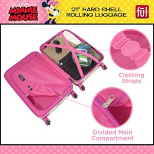 FUL Disney Minnie Mouse 21 Inch Kids Rolling Luggage, Hardshell Carry On Suitcase with Wheels, Pink