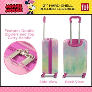 FUL Disney Minnie Mouse 21 Inch Kids Rolling Luggage, Hardshell Carry On Suitcase with Wheels, Pink